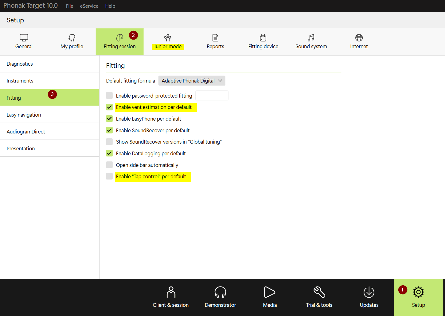 Figure 5: Example of modifying default fitting parameters.