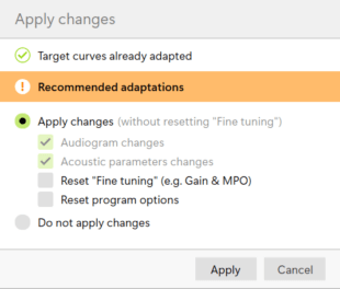 First the message confirms the Target curves have already been adapted ...